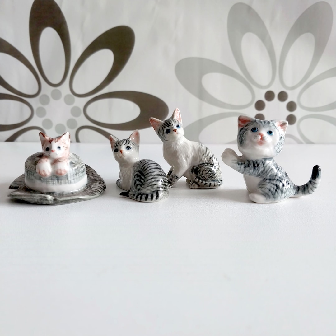 Adopt a Little Friends Small Ceramic Cat Figurines, Miniature Animal ...