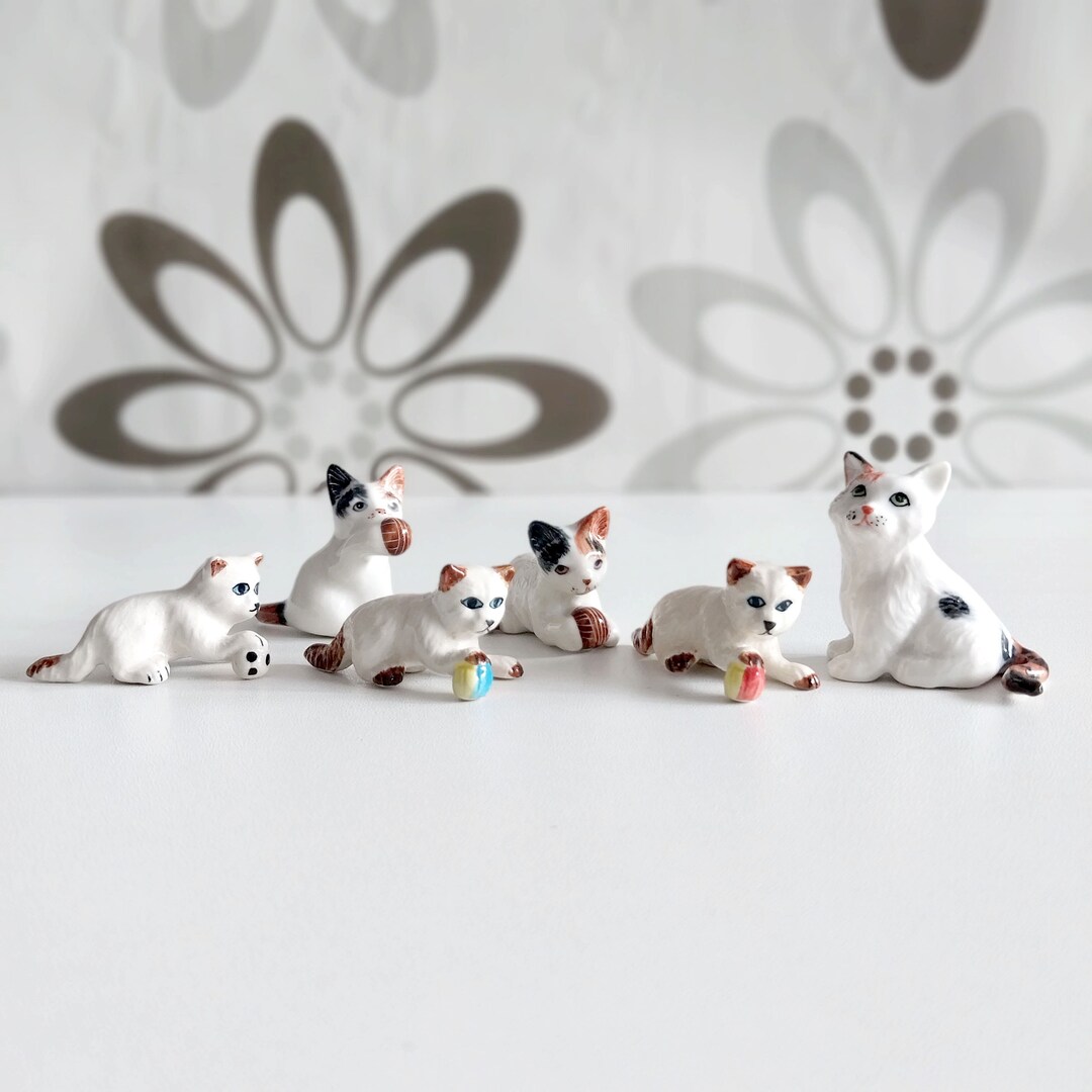 Adopt a Little Friends Small Ceramic Cat Figurines, Miniature Animal ...