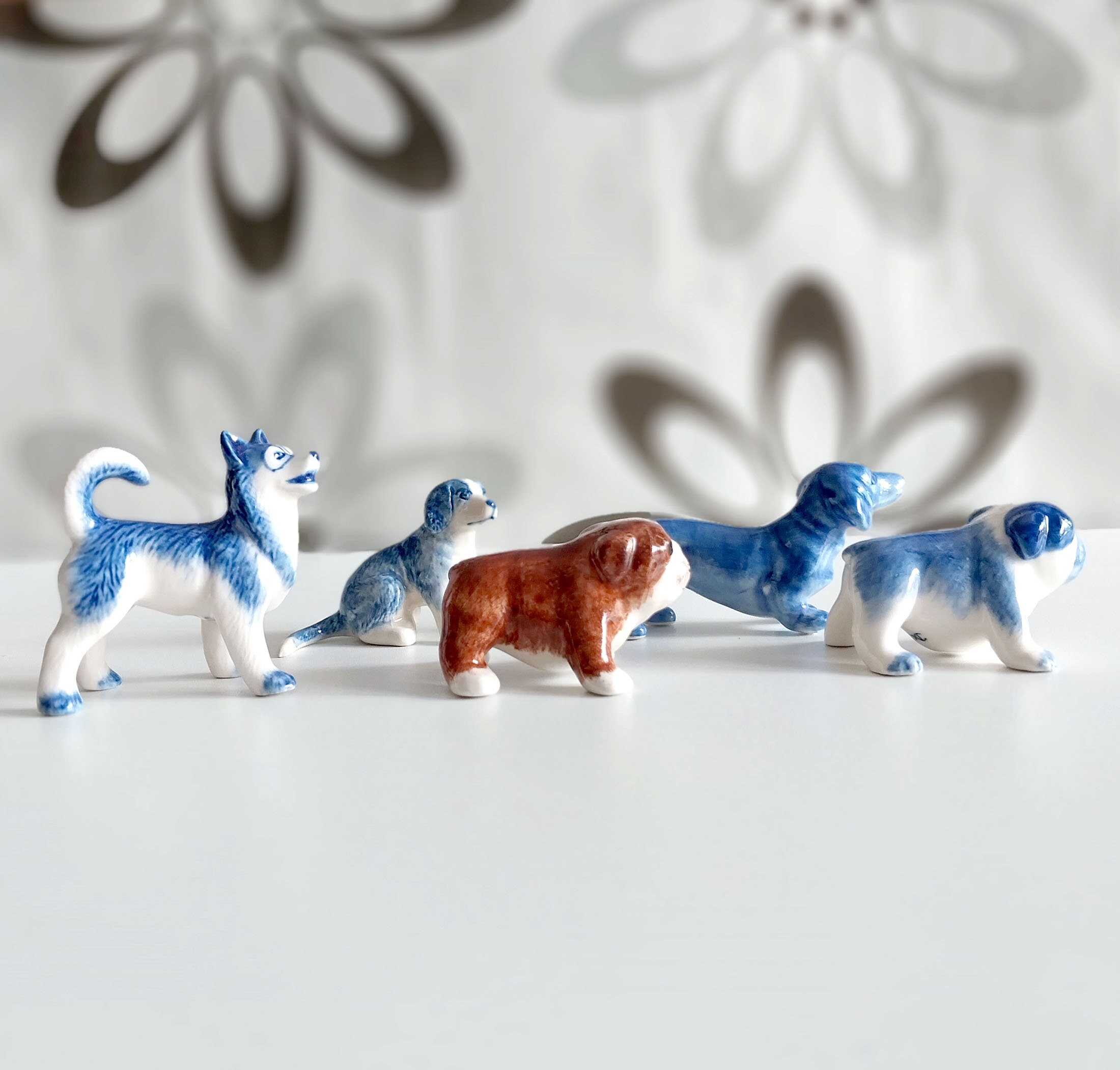 Adopt a Little Friends Small Ceramic Dog Figurines, Miniature Animal ...