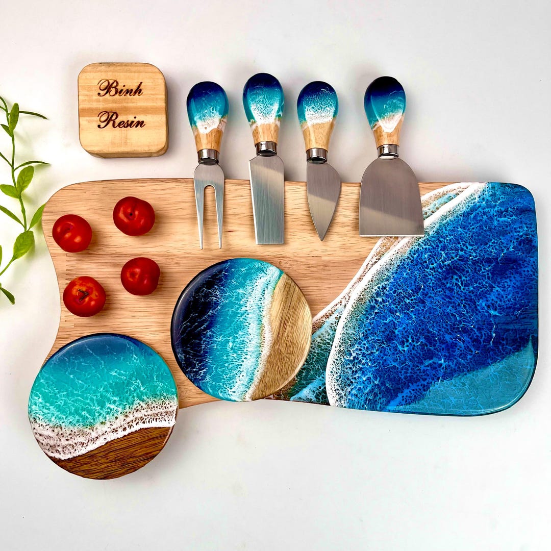 Ocean Wave Resin Cheese Board – Handmade Gift for Her – Coastal ...