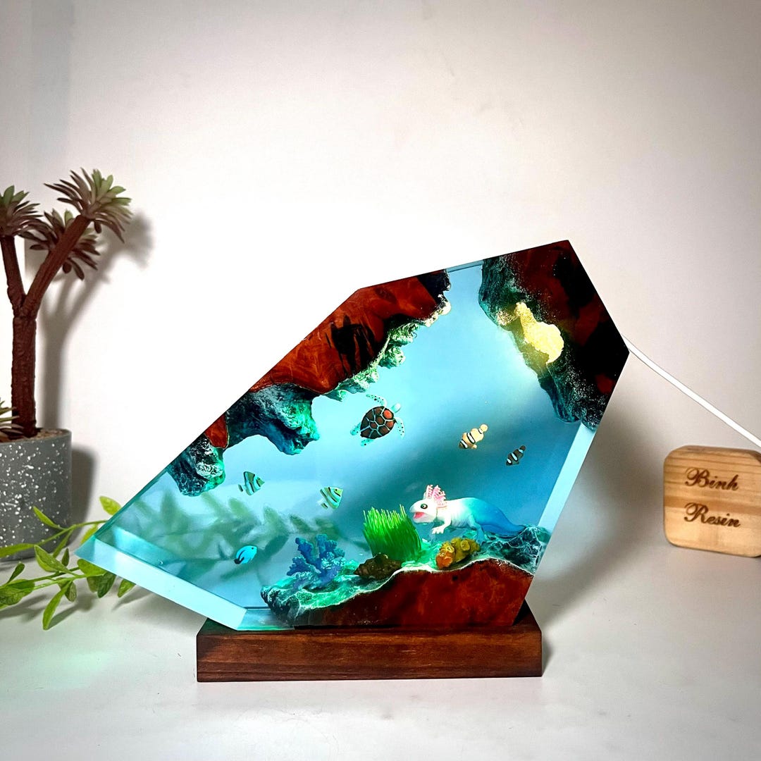 Axolotl Ocean Resin Lamp – Underwater Scene LED Light With Sea ...