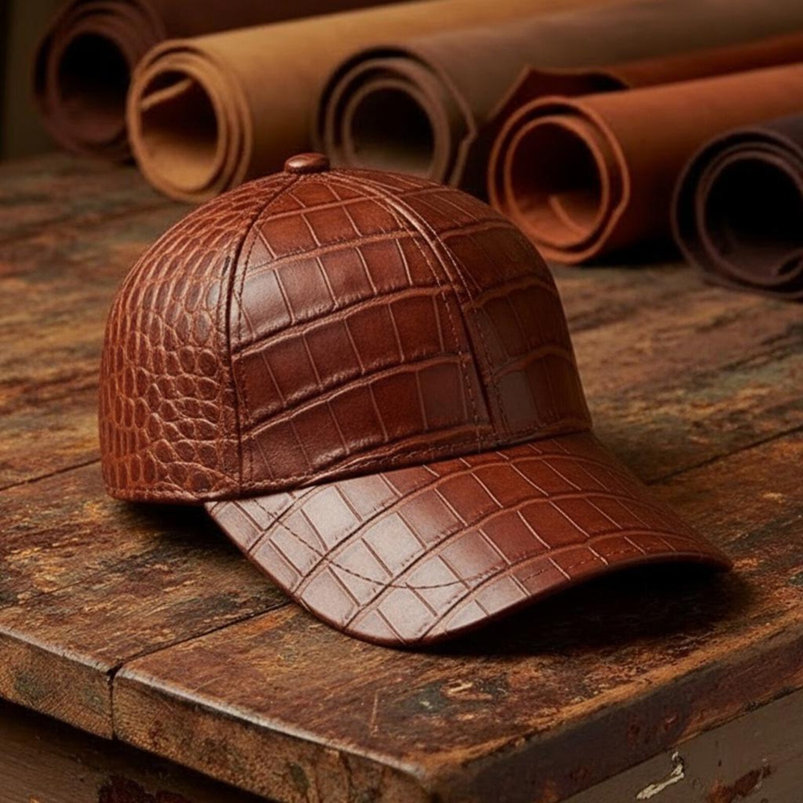 Natural Crocodile Embossed Leather Baseball Cap / Handmade Leather Hat ...