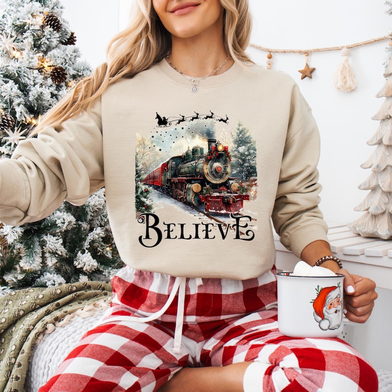 Believe Christmas Train Sweatshirt, Vintage Holiday Hoodie - Etsy