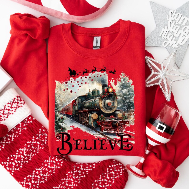 Believe Christmas Train Sweatshirt, Vintage Holiday Hoodie - Etsy
