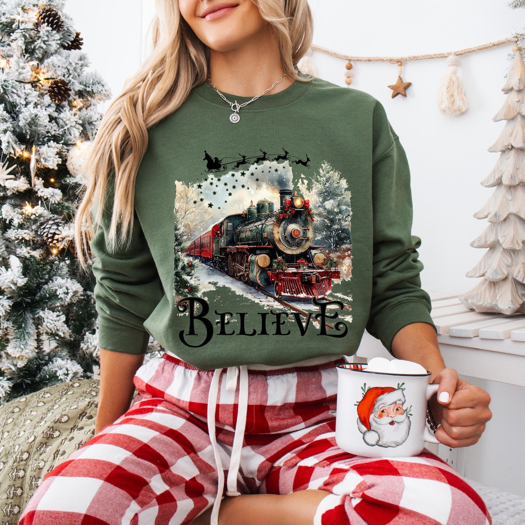 Believe Christmas Train Sweatshirt, Vintage Holiday Hoodie - Etsy