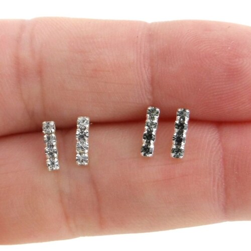 Sterling Silver Bar Stud Earrings Bar Earrings Cubic - Etsy