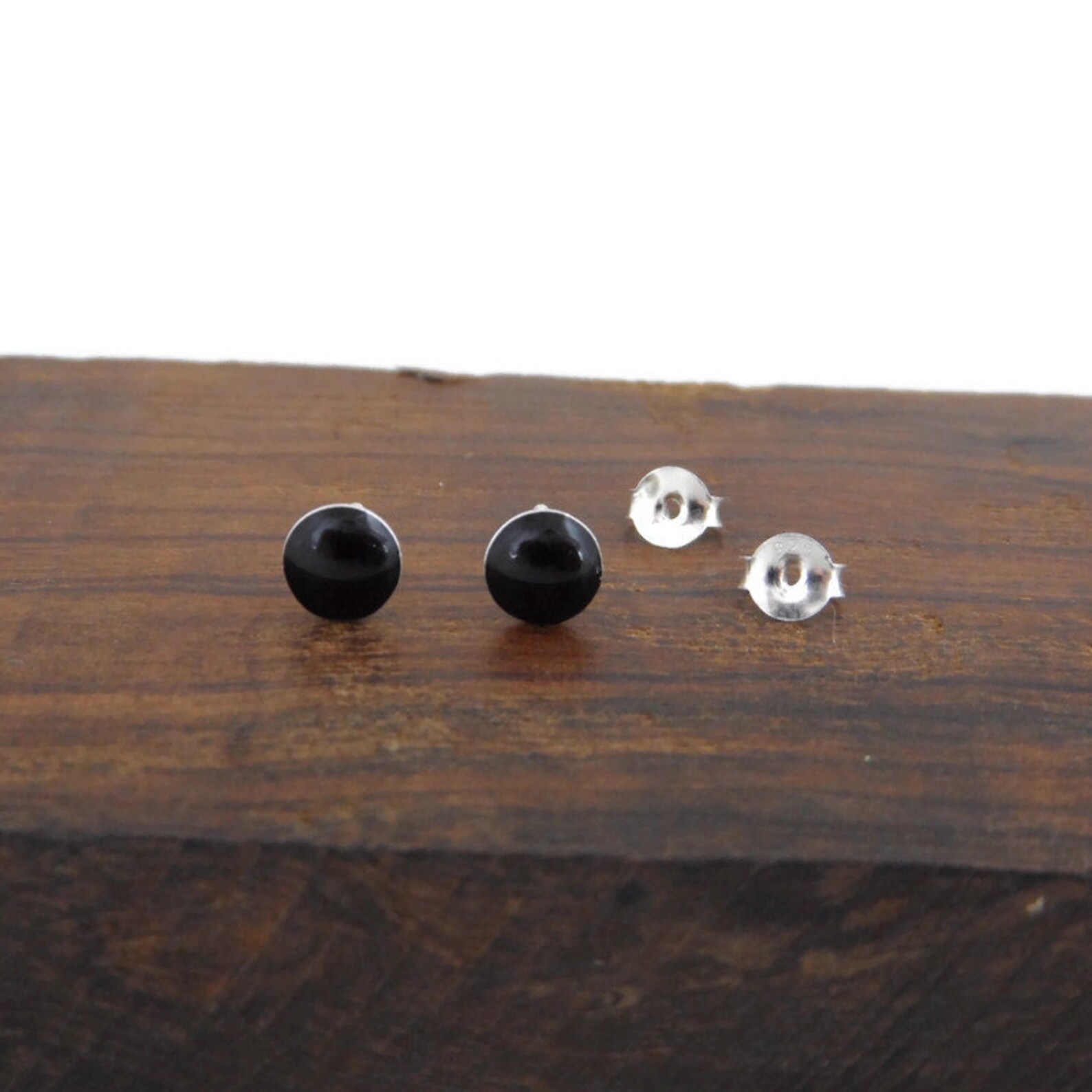 Black Onyx Earrings in Sterling Silver, 6mm Black Earrings, Onyx ...