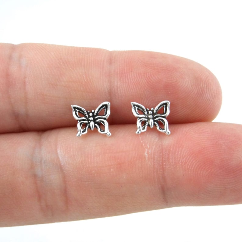 Tiny Butterfly Earrings in Sterling Silver Butterfly | Etsy