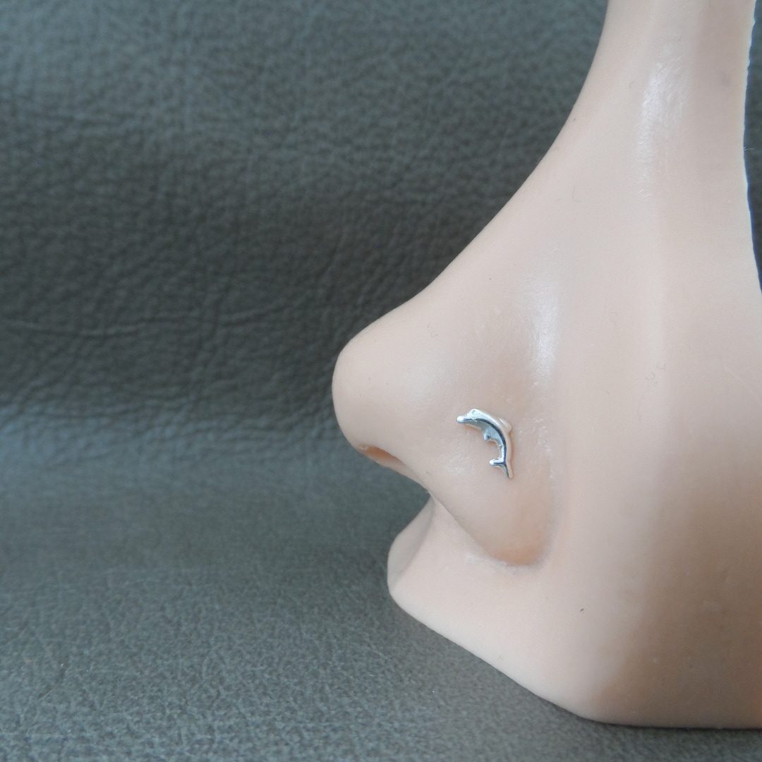 Tiny Dolphin Nose Stud in Sterling Silver, Dolphin Nose Stud, Silver ...