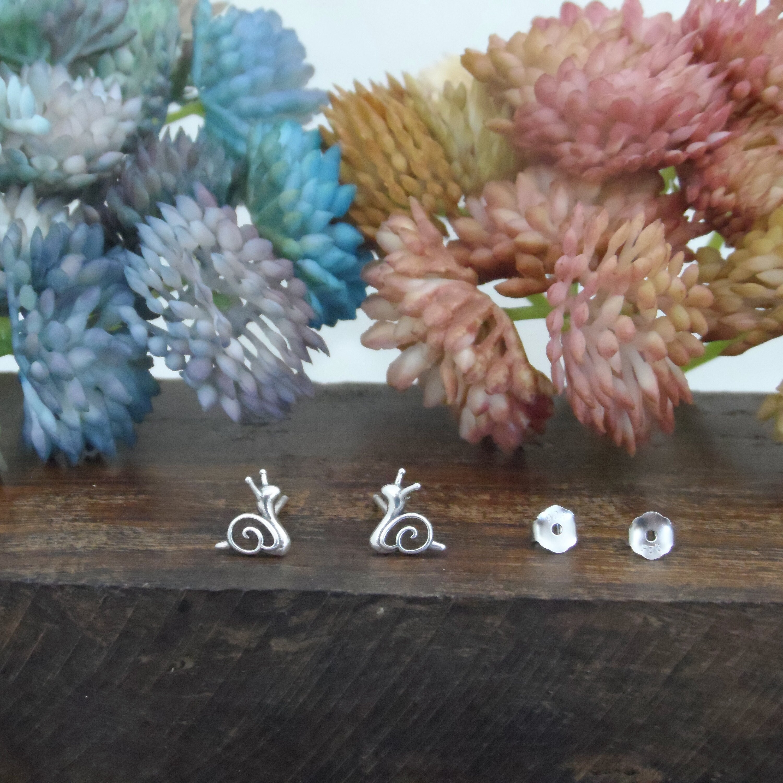 Snail Earrings in Sterling Silver, Snail Studs, Mollusk Earrings ...
