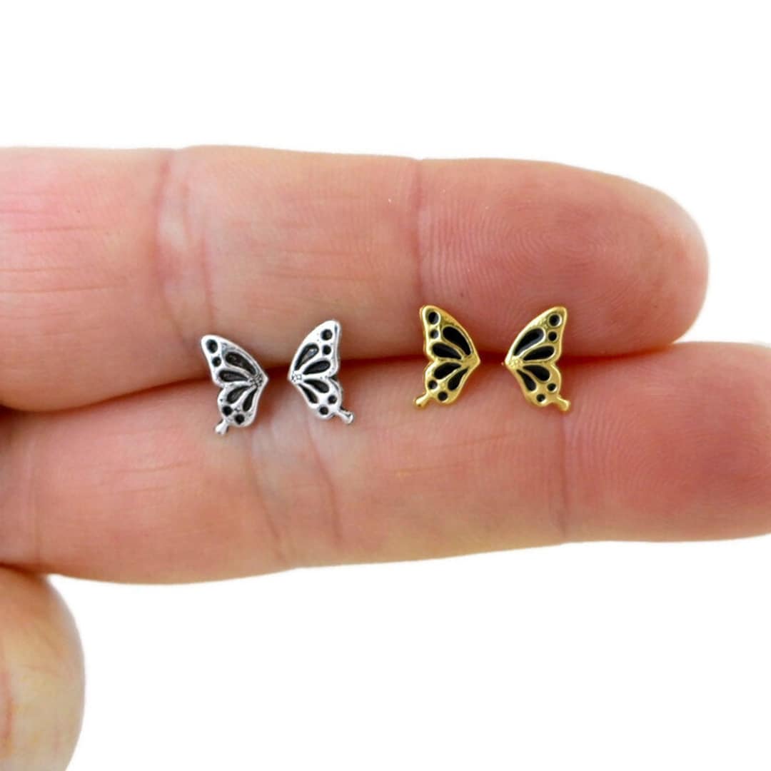 Tiny Butterfly Wing Earrings in Sterling Silver, Butterfly Earrings ...