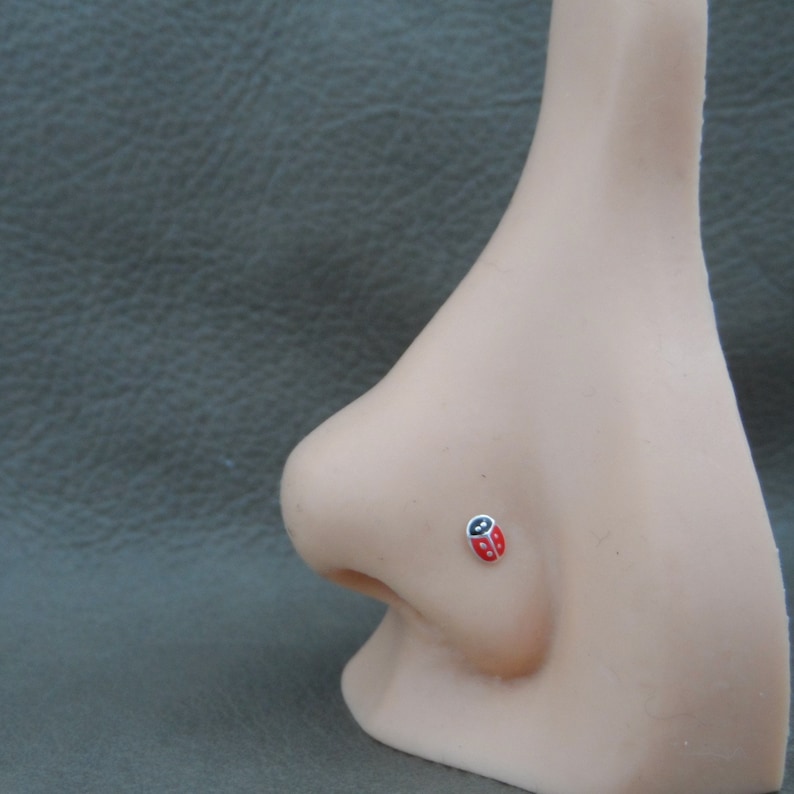 Tiny Lady Bug Nose Stud in Sterling Silver, Ladybug Nose Stud, Ladybug ...