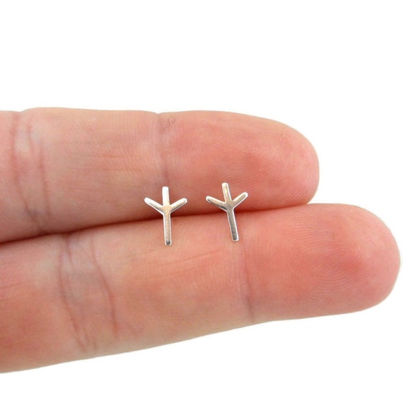 Viking Rune Earrings in Sterling Silver Algiz Earrings Rune - Etsy