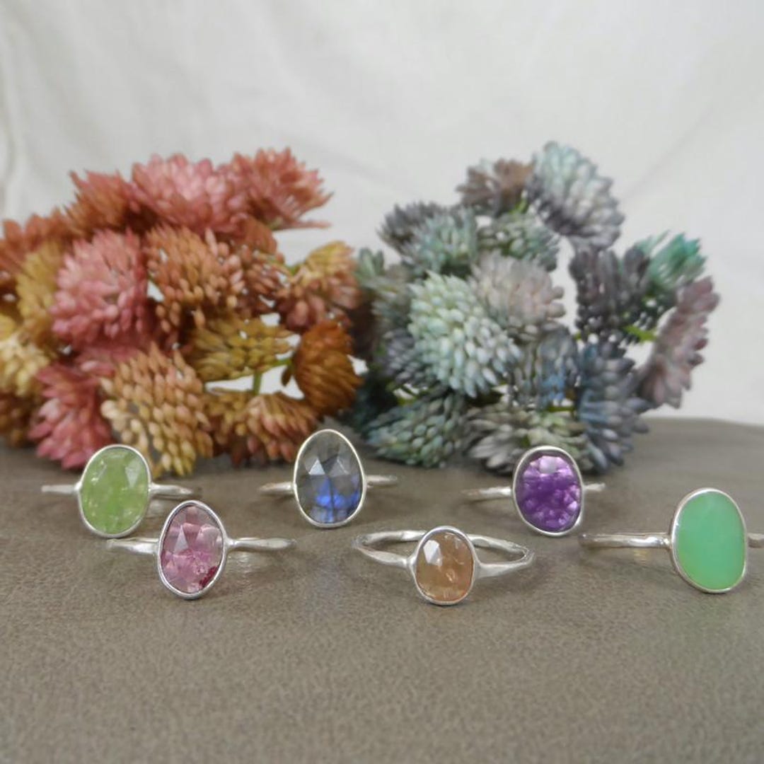 Rose Cut Gemstone Rings in Sterling Silver, Size 8, Rose Cut Ring ...
