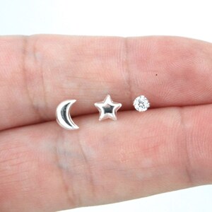 3 SINGLE Star & Moon Studs in Sterling Silver, Star Earrings, Moon Earrings, Mismatched Earrings ...