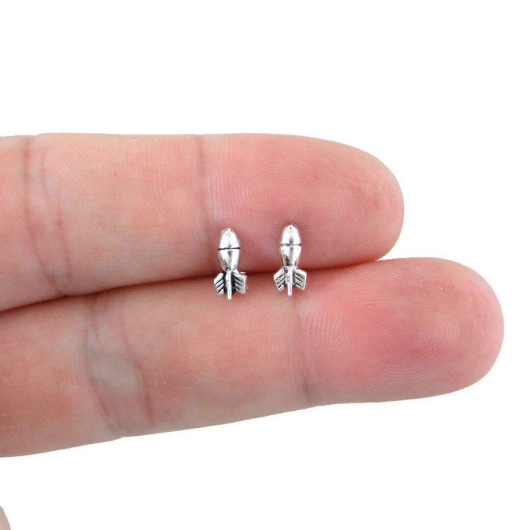 Missile Bomb Earrings in Sterling Silver, Atomic Bomb Studs, Missile ...