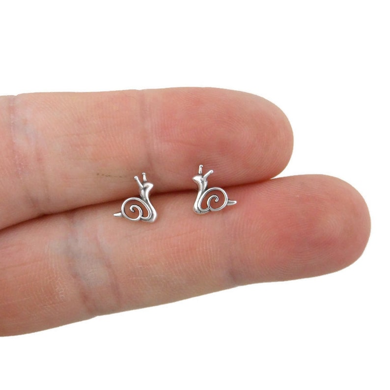 Snail Earrings in Sterling Silver, Snail Studs, Mollusk Earrings ...