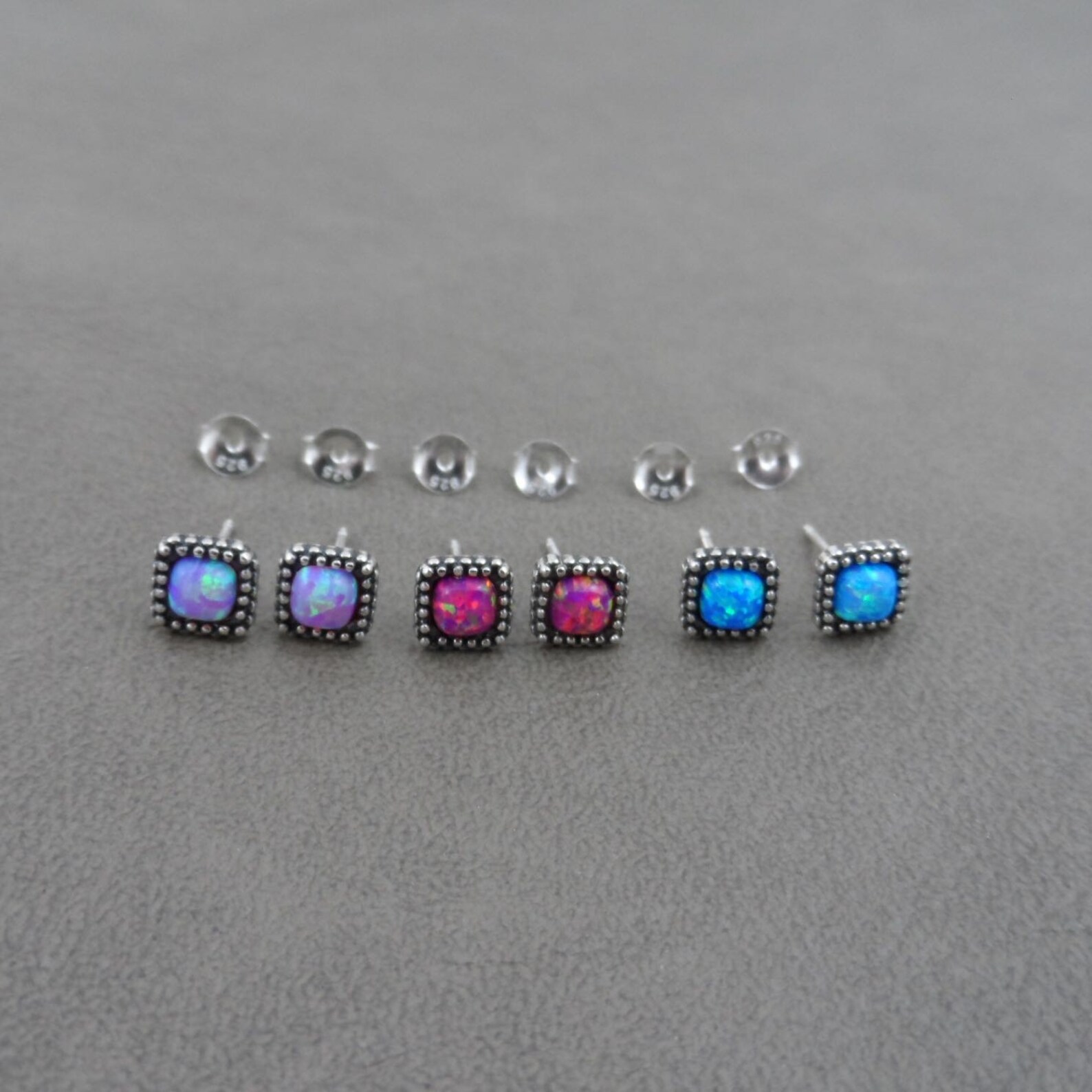 Square Opal Earrings in Sterling Silver Opal Earrings Opal - Etsy