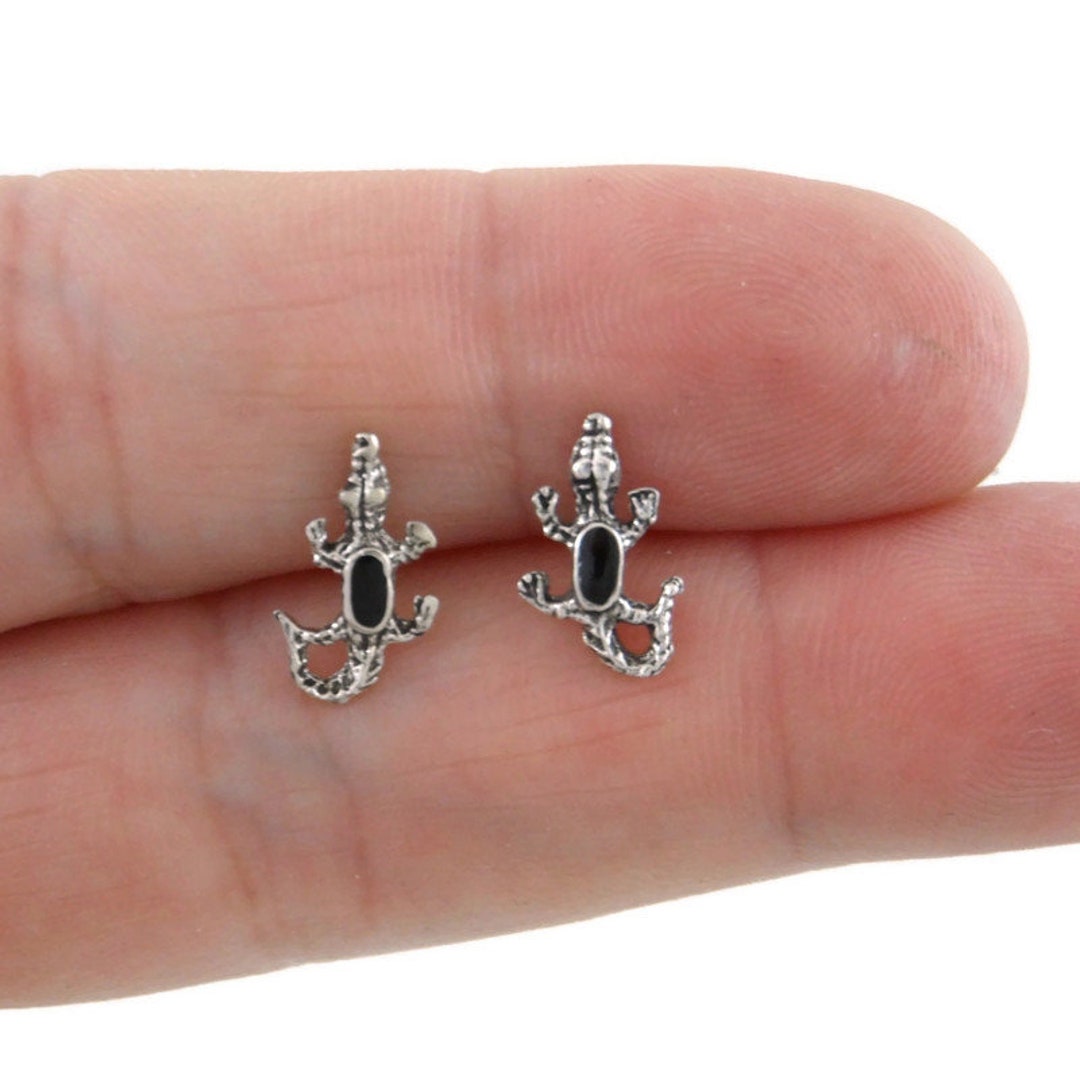 Tiny Alligator Earrings in Sterling Silver, Alligator Studs, Crocodile ...