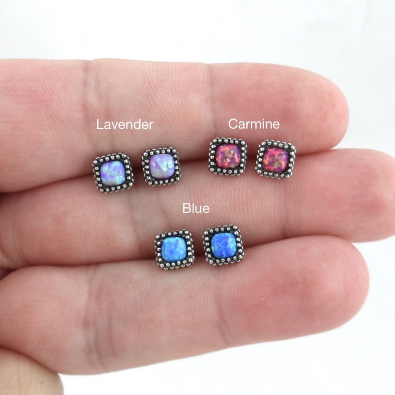 Square Opal Earrings in Sterling Silver, Opal Earrings, Opal Studs ...