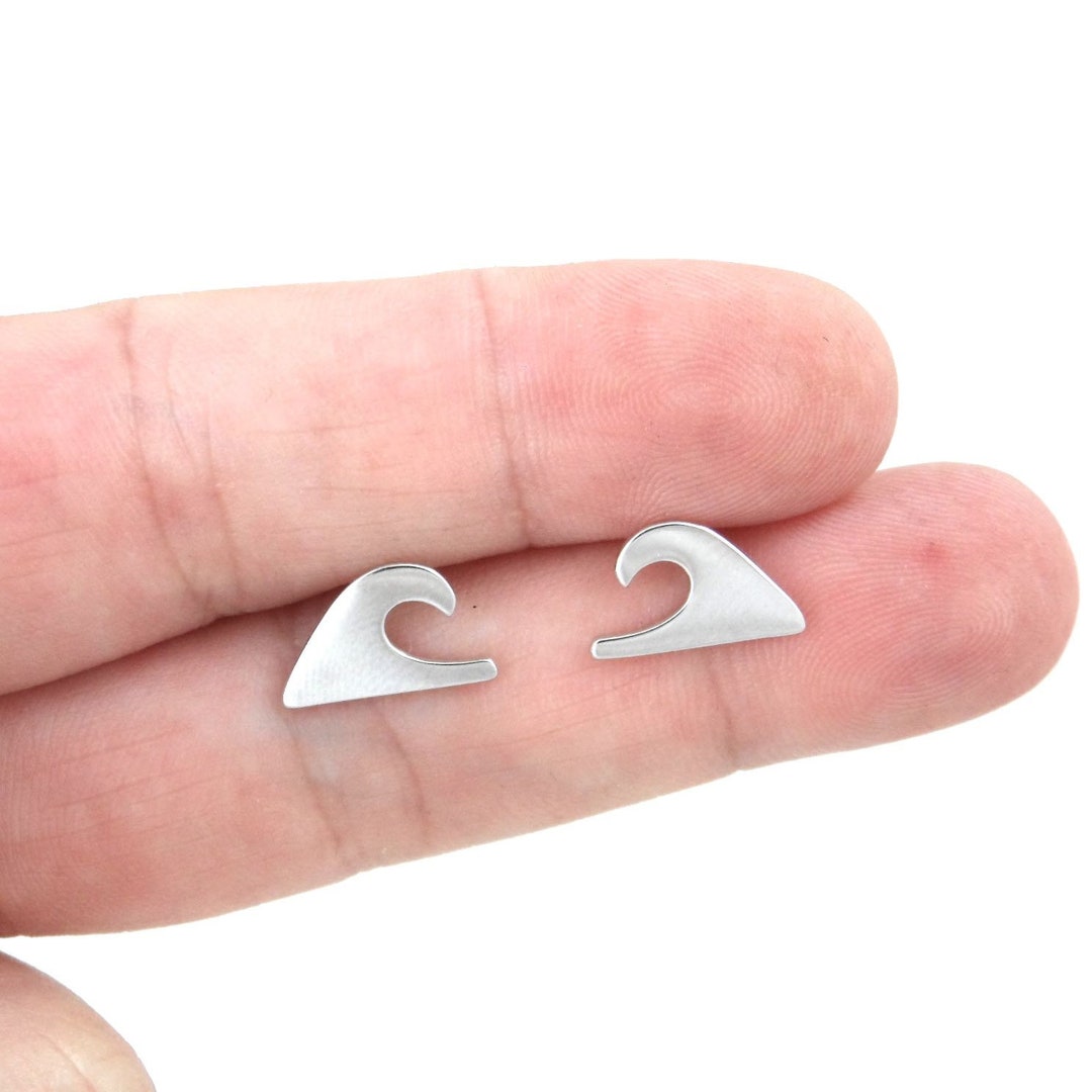 Wave Earrings in Sterling Silver, Wave Earrings, Surfer Studs, Sterling ...