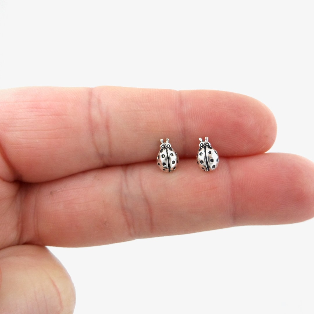 Lady Bug Sterling Silver Stud Earrings, Lady Bug Earrings, Lady Bug Studs, Insect Studs ...