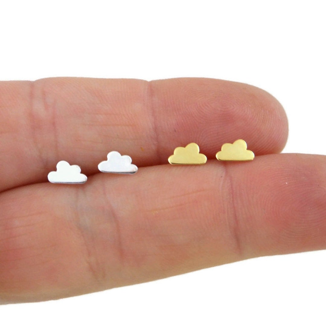 Tiny Cloud Earrings in Sterling Silver, Cloud Earrings, Silver Cloud Studs, Cartilage Studs ...