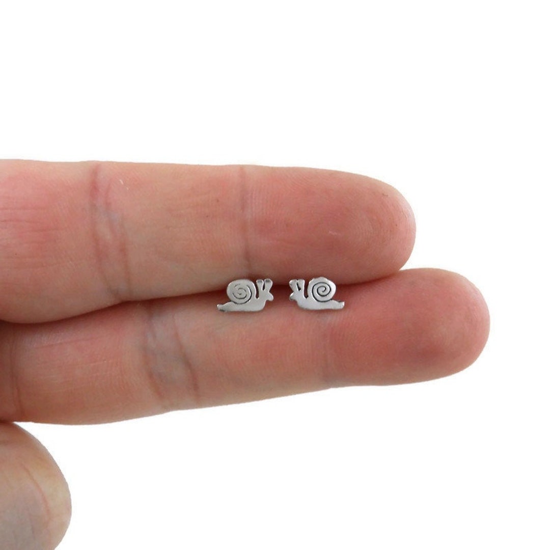Snail Earrings in Sterling Silver, Snail Studs, Mollusk Earrings ...