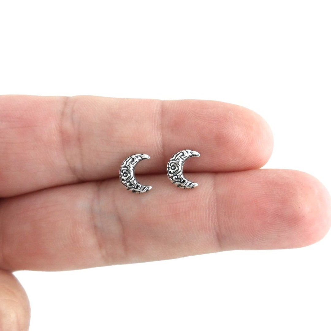 Moon Earrings in Sterling Silver, Crescent Moon Earrings, Moon Studs ...