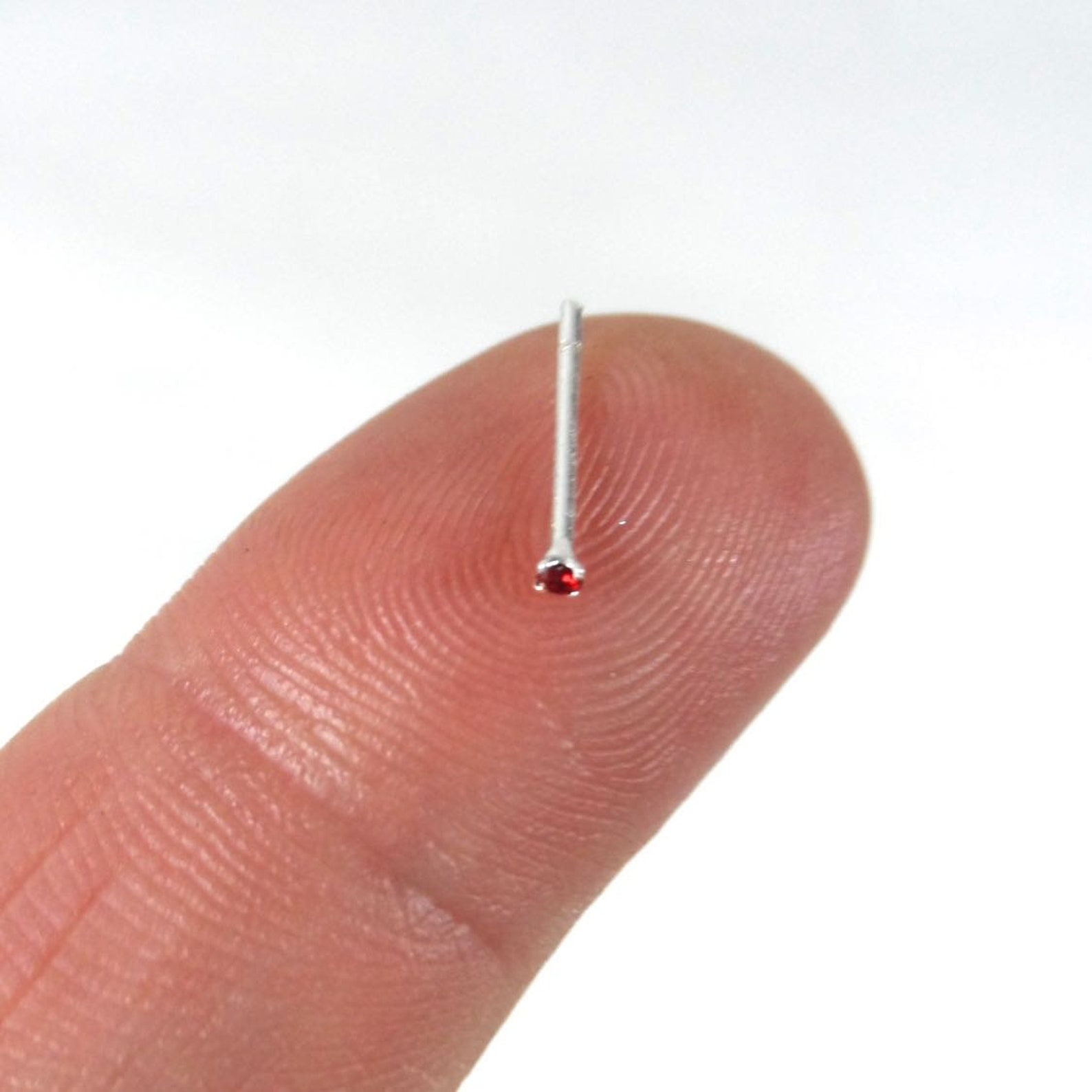Ruby Nose Stud in Sterling Silver, 1.5mm Silver Nose Stud, Nose Ring ...