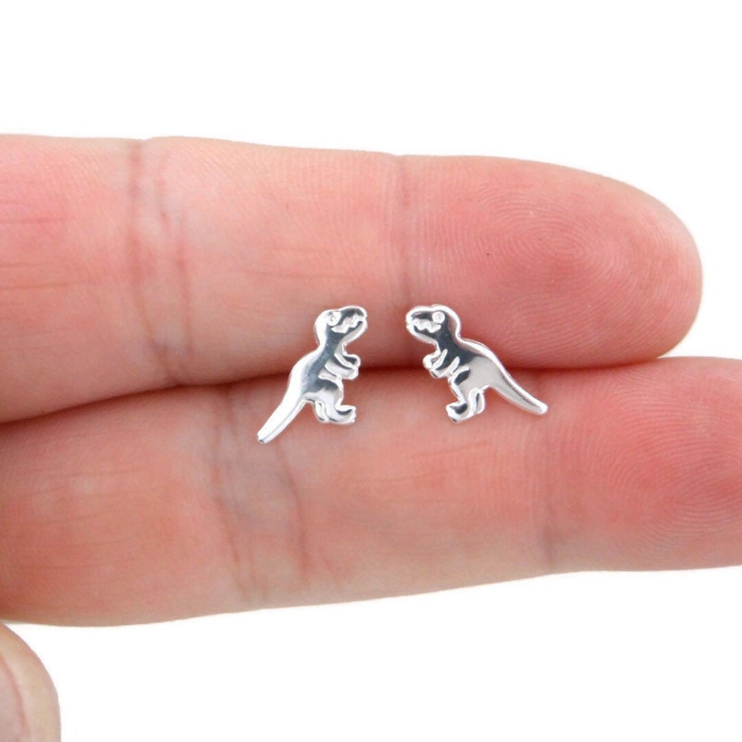 T-rex Dinosaur in Sterling Silver, T-rex Earrings, Dinosaur Studs ...