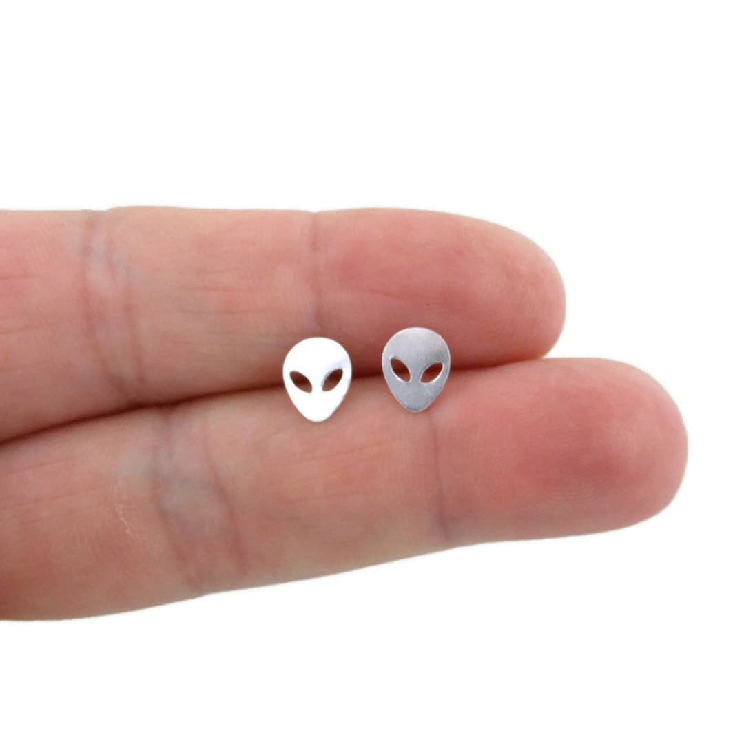 Alien Earrings in Sterling Silver, Alien Earrings, UFO Earrings, Outer ...