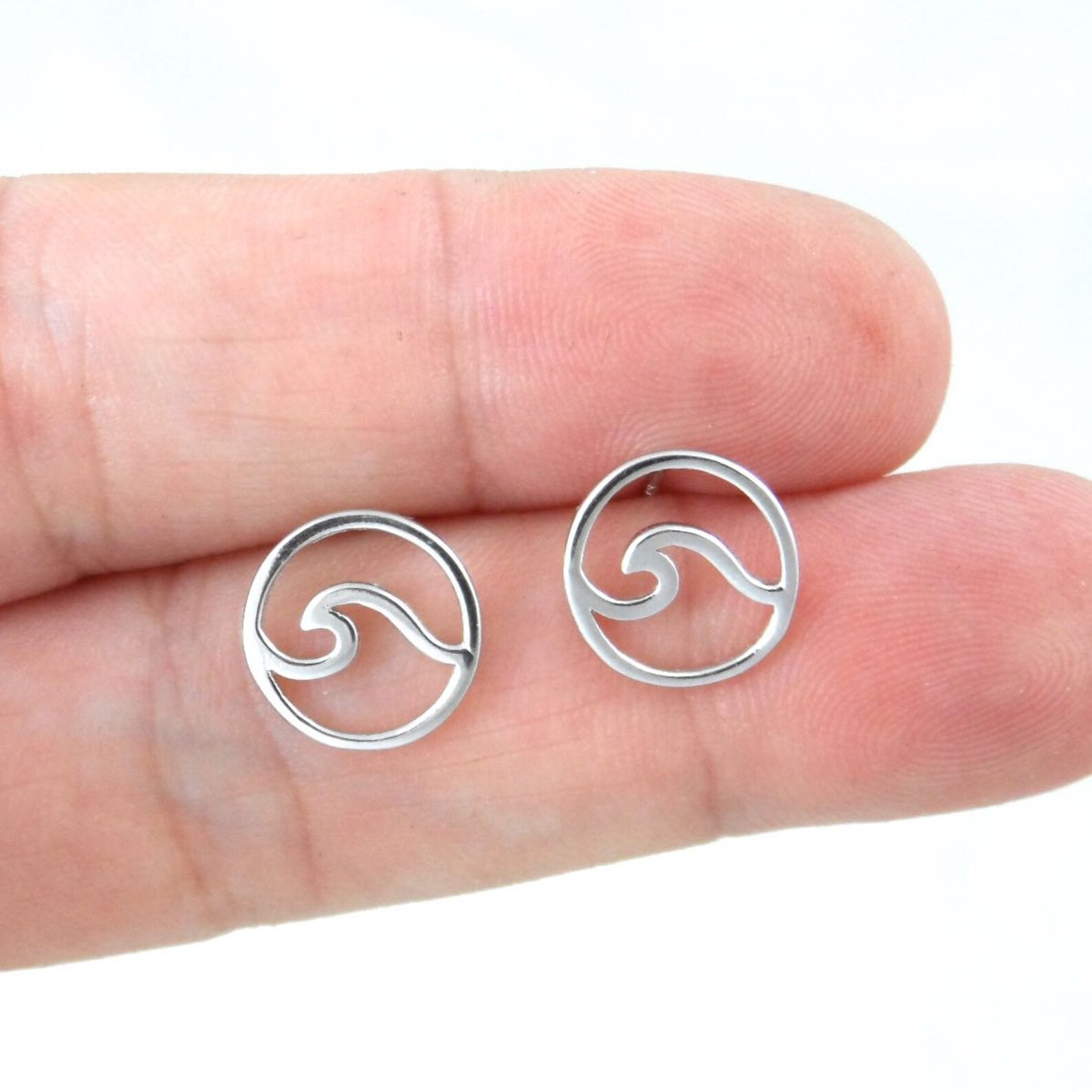 Wave Earrings in Sterling Silver, Wave Earrings, Surfer Studs, Sterling ...