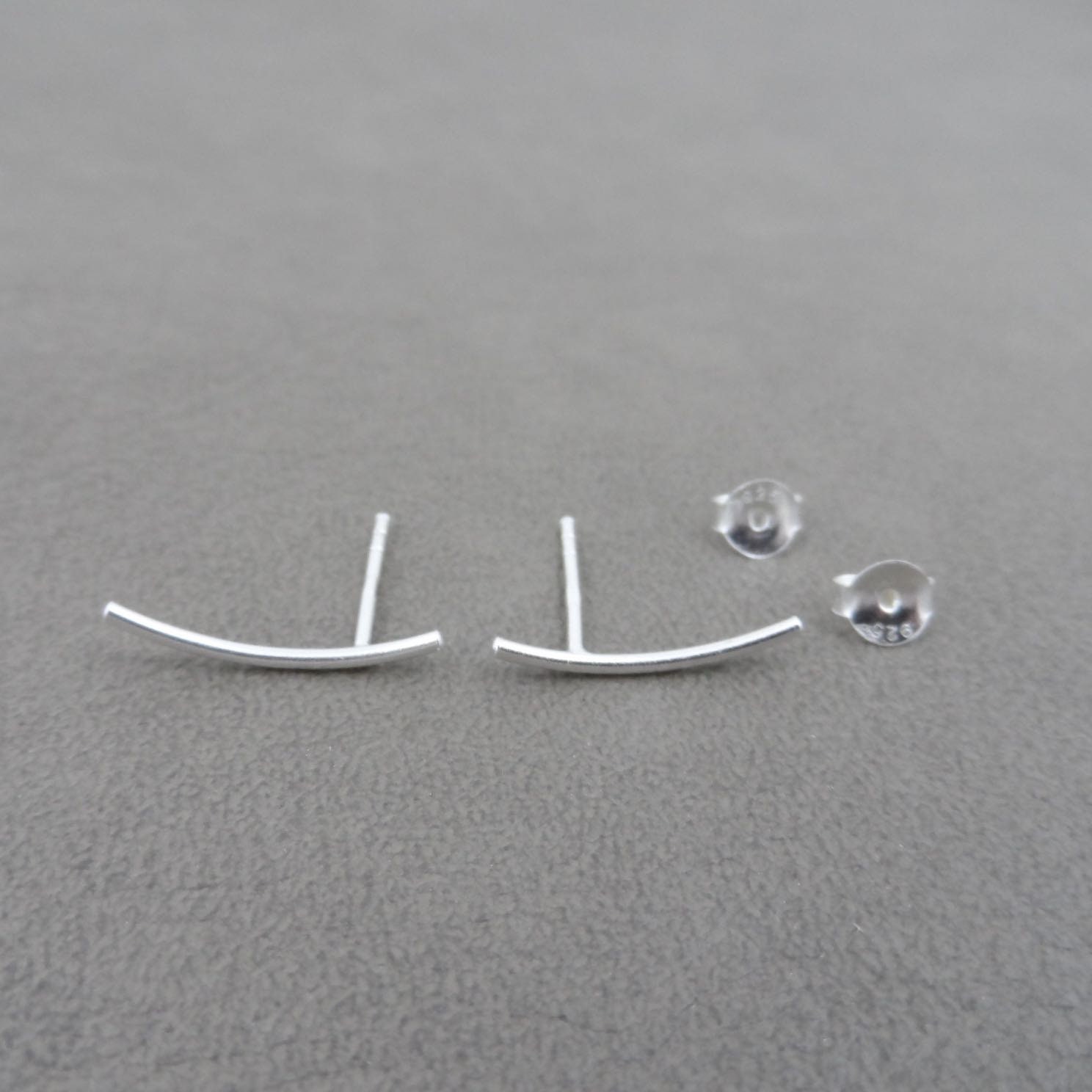 Curved Bar Stud in Sterling Silver, Bar Earrings,bar Studs, Minimalist ...