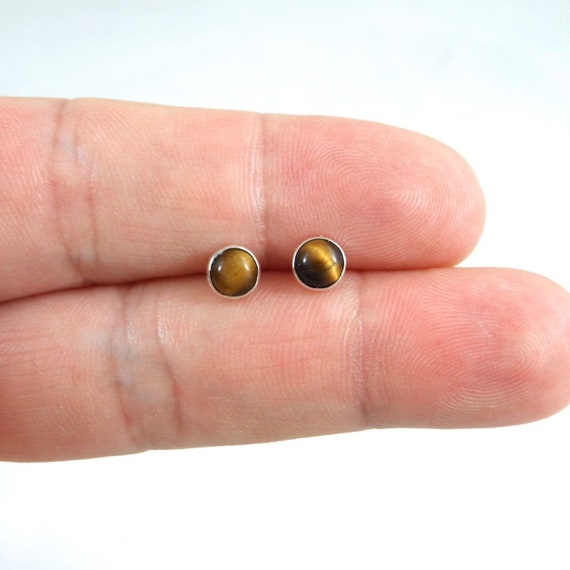 Tigers Eye Stud Earrings in Sterling Silver Tigers Eye | Etsy