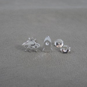 UFO & Rocket Ship Earrings in Sterling Silver, UFO Sterling Silver ...
