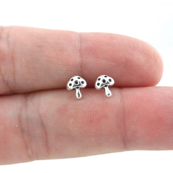 Silver mushroom earrings store