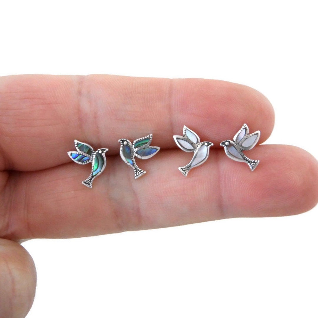 Bird Earrings in Sterling Silver, Bird Earrings, Paua Shell Earrings ...