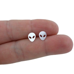 Alien Earrings in Sterling Silver, Alien Earrings, UFO Earrings, Outer ...