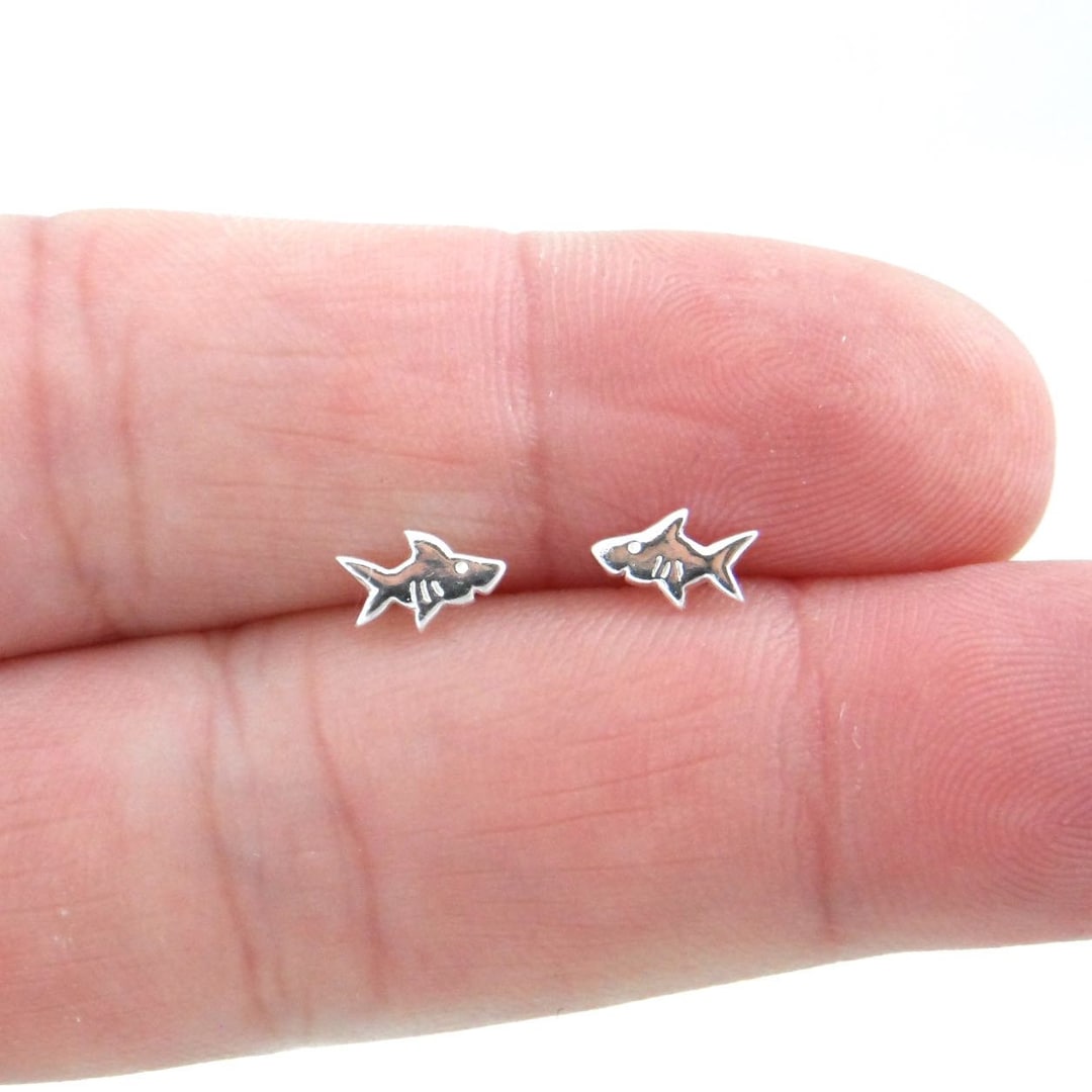 Tiny Shark Earrings in Sterling Silver, Shark Studs, Kids Earrings ...