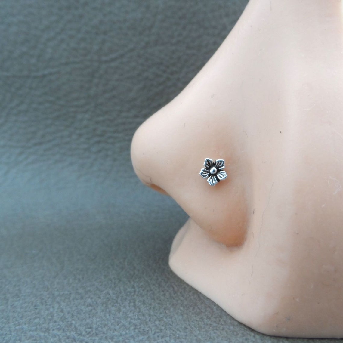 Tiny Flower Nose Stud in Sterling Silver, Flower Nose Stud, Silver Nose ...