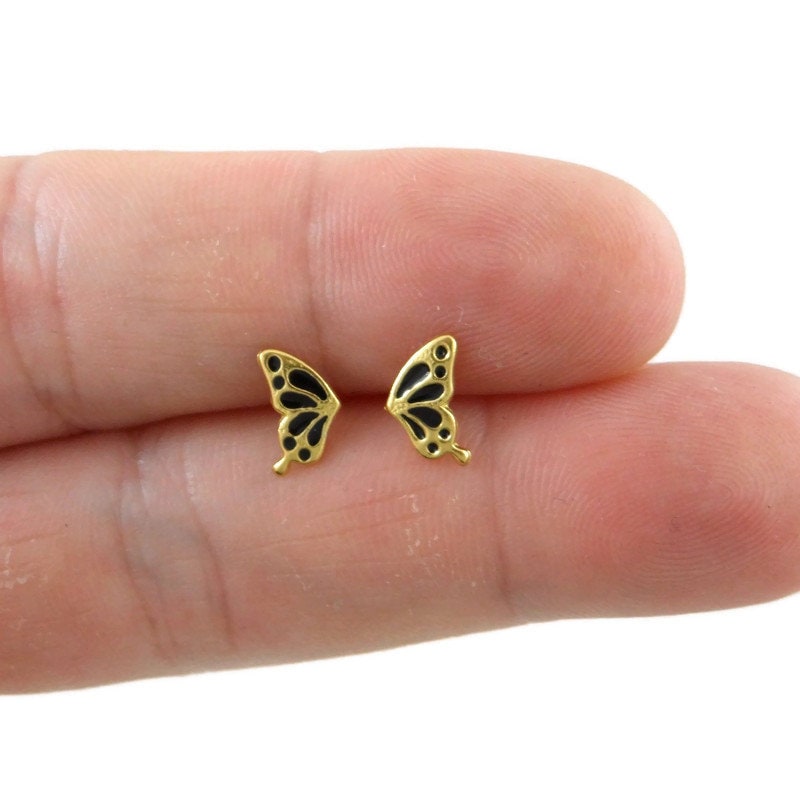 Tiny Butterfly Wing Earrings in Sterling Silver Gold | Etsy