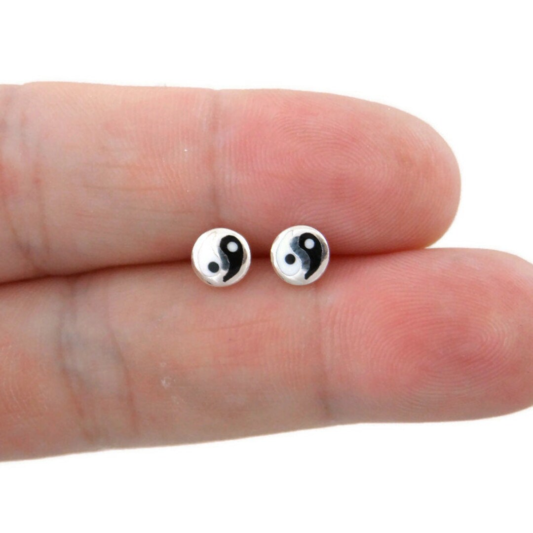 Yin Yang Earrings in Sterling Silver, Yin Yang Earrings, Yin Yang Studs, Tiny Studs, Cartilage ...