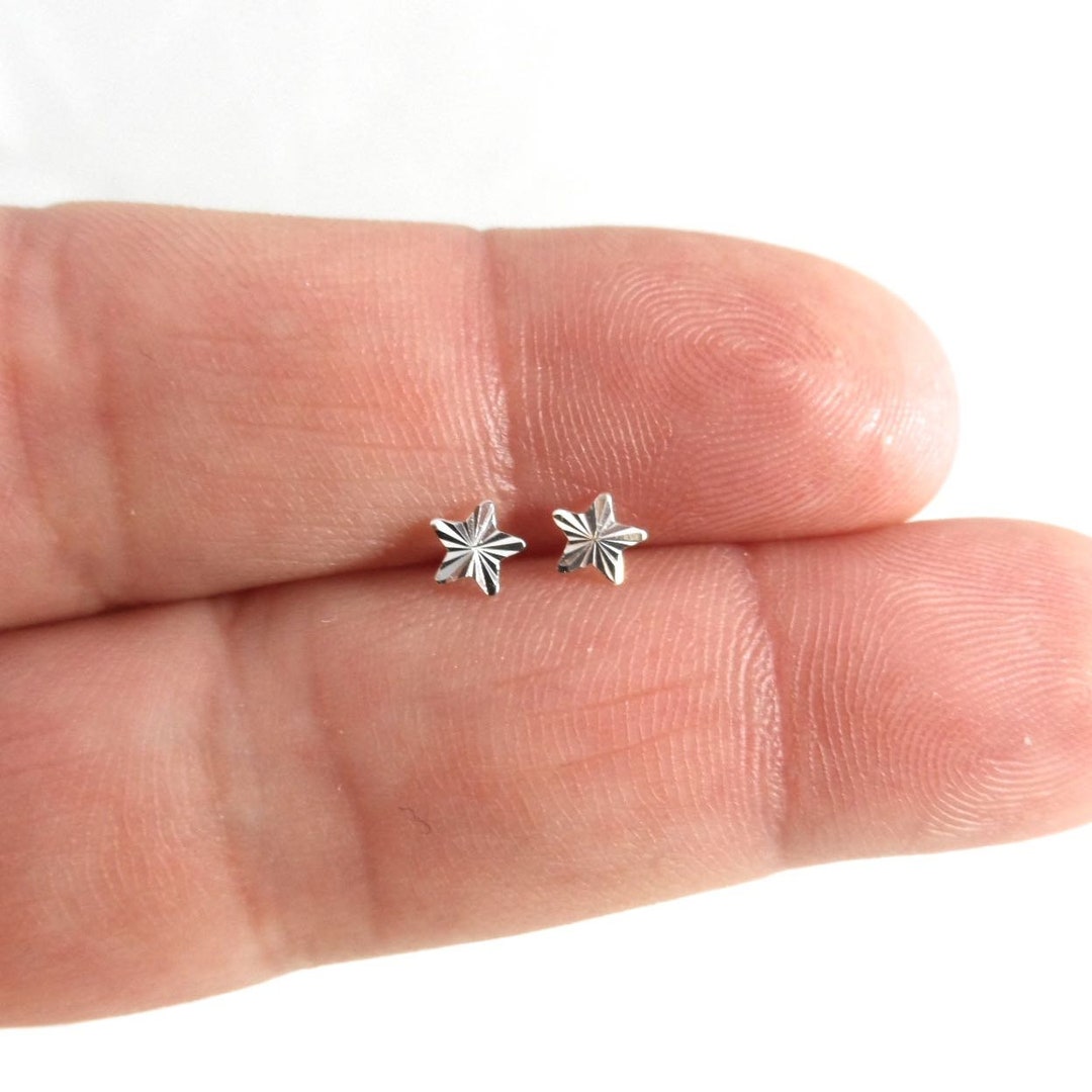 Tiny Star Stud Earrings in Sterling Silver, Tiny Silver Star Studs ...