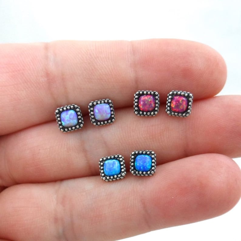 Square Opal Earrings in Sterling Silver Opal Earrings Opal - Etsy