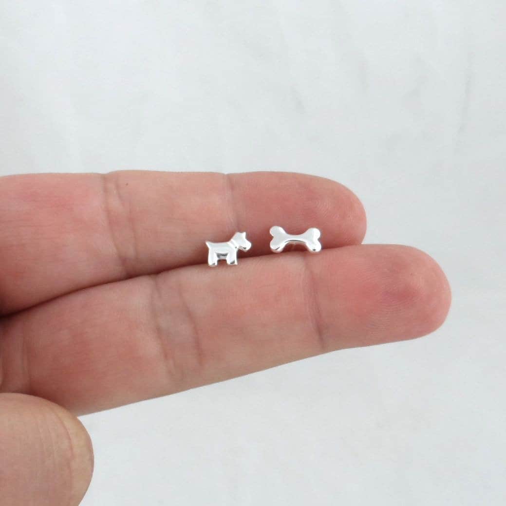 Dog & Bone Earrings in Sterling Silver Dog Earrings | Etsy