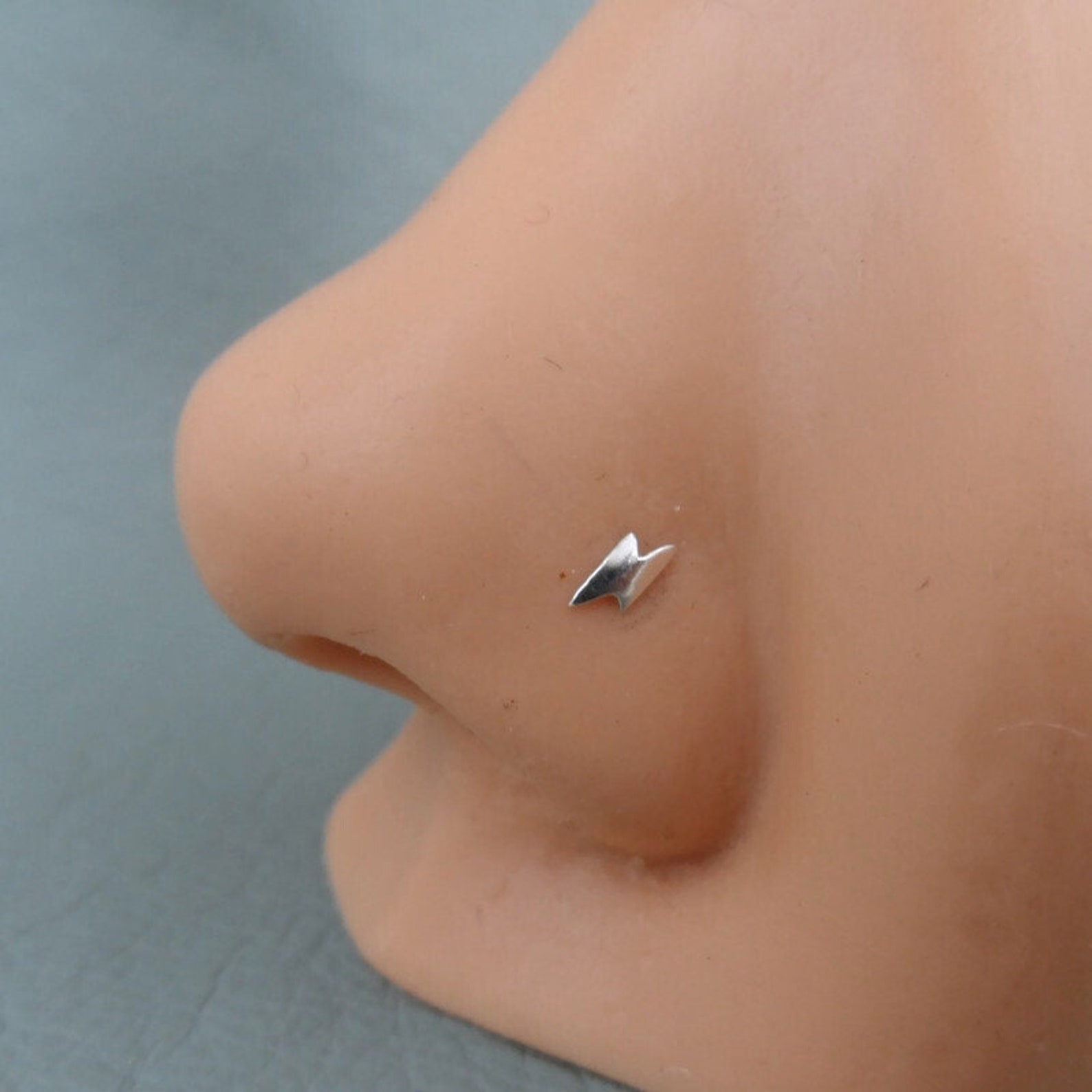 Tiny Lightning Bolt Nose Stud in Sterling Silver, Lightning Nose Stud ...