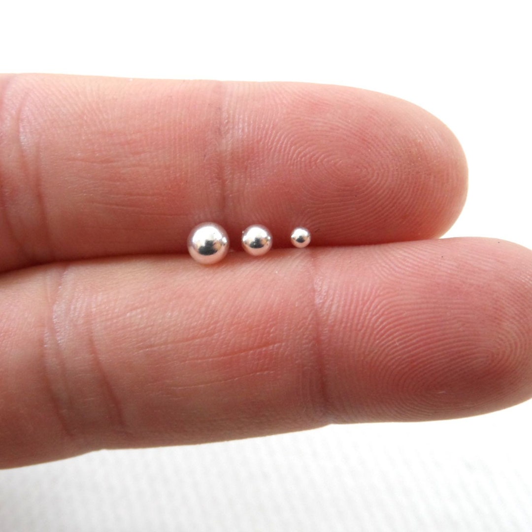 Set of 3 SINGLE Tiny Ball Studs, 2mm, 3mm, 4mm Studs, Tiny Earrings ...