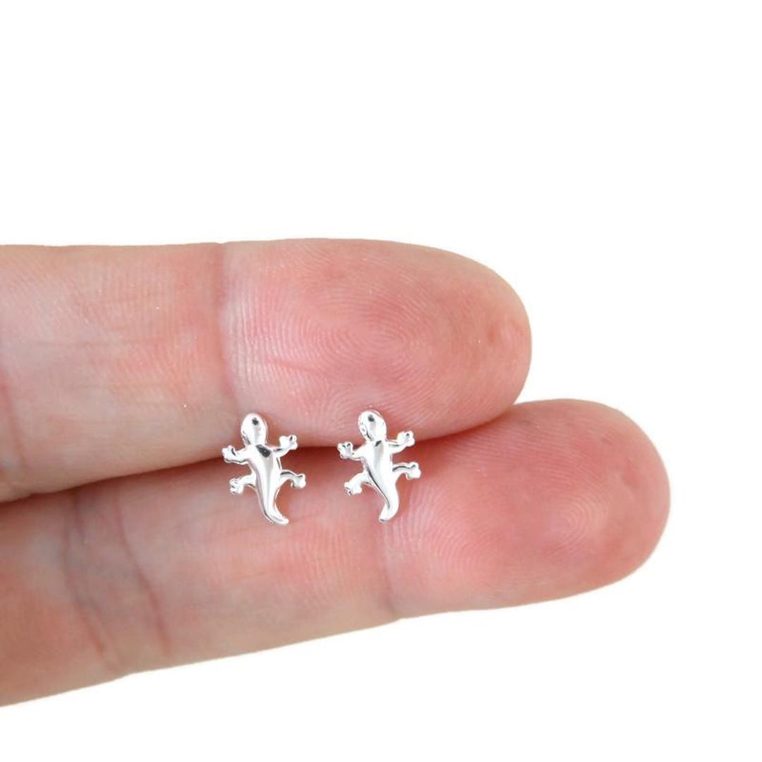 Cute Lizard Earrings in Sterling Silver, Gecko Studs, Silver Lizard ...