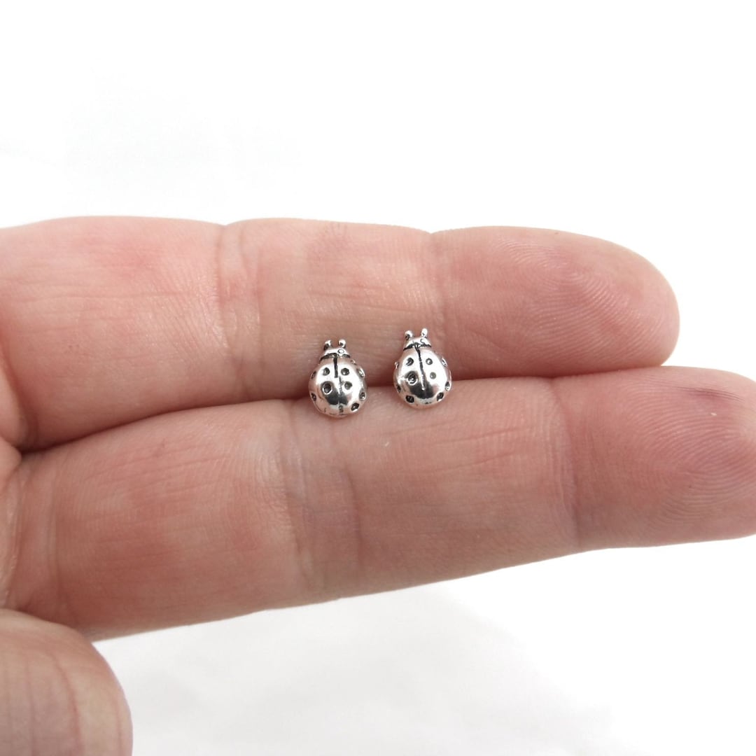 Lady Bug Sterling Silver Stud Earrings, Lady Bug Earrings, Lady Bug Studs, Insect Studs ...